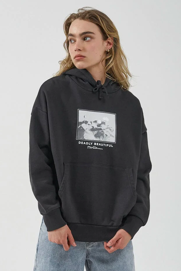 Deadly Beautiful Fleece Hood | Washed Black – West of Camden